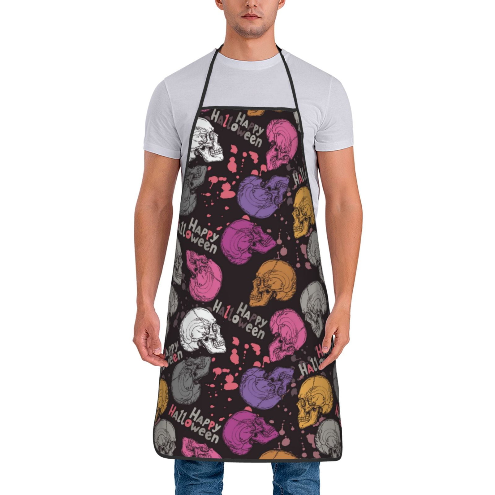 Chef Aprons for Men and Women - halloween skeleton Oil-Resistant Bib ...