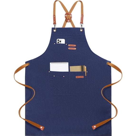 Chef Aprons for Men Women with 4 Large Pockets, Cotton Canvas Cross ...