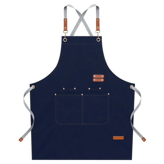 LOYGLIF, Chef Apron, Large Pockets, Cotton Canvas Cross Back Blue ...