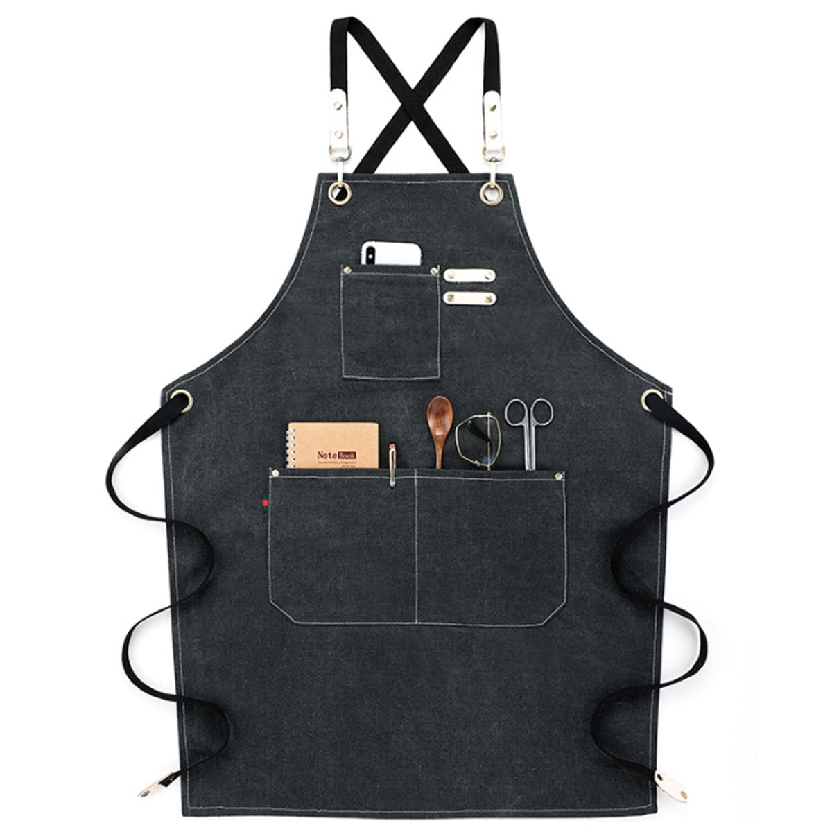 Chef Aprons for Men Women with Large Pockets, Cotton Canvas Cross Back Heavy Duty Adjustable ...