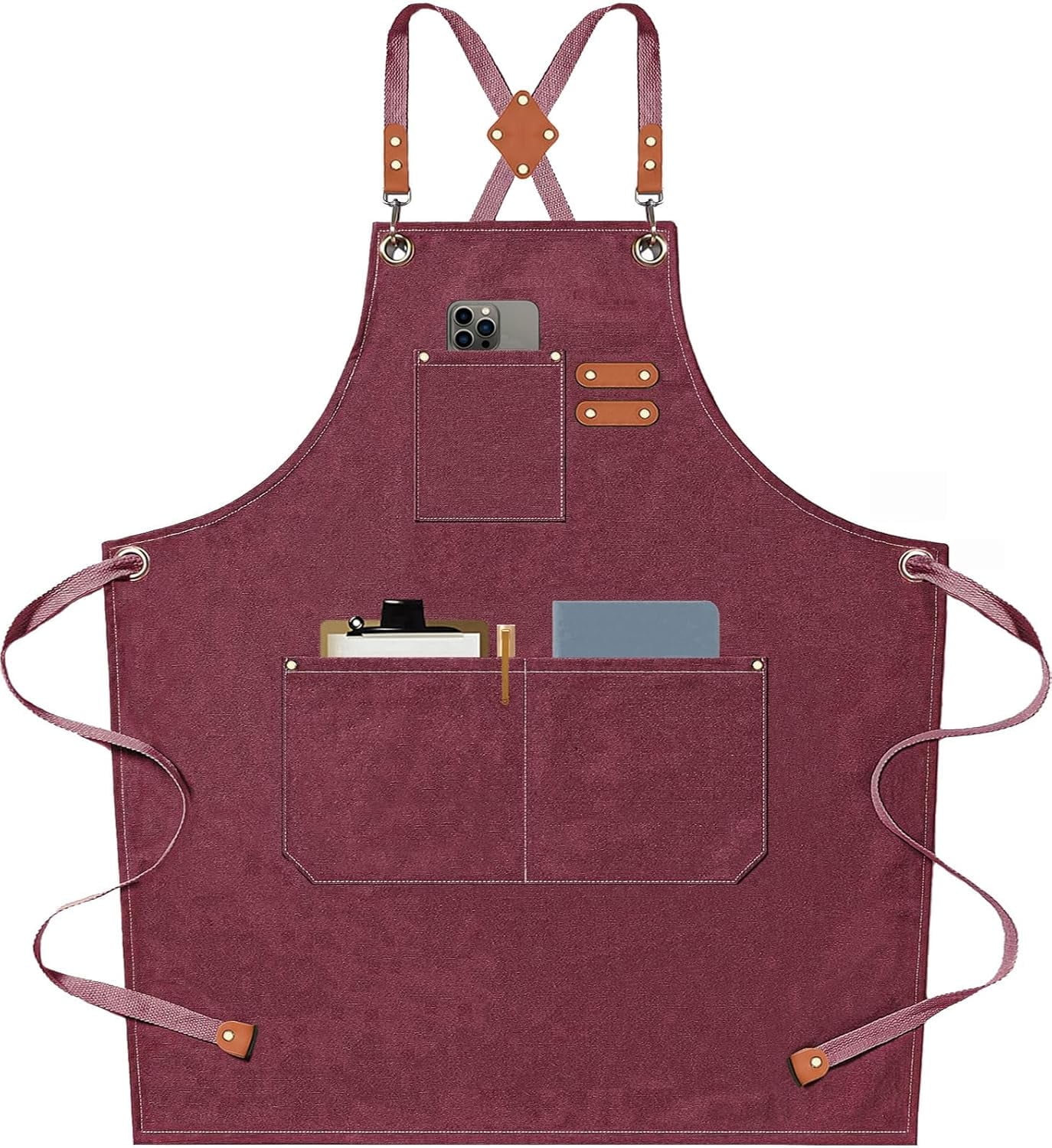 Chef Aprons for Men Women with Large Pockets, Cotton Canvas Cross Back Heavy Duty Adjustable ...