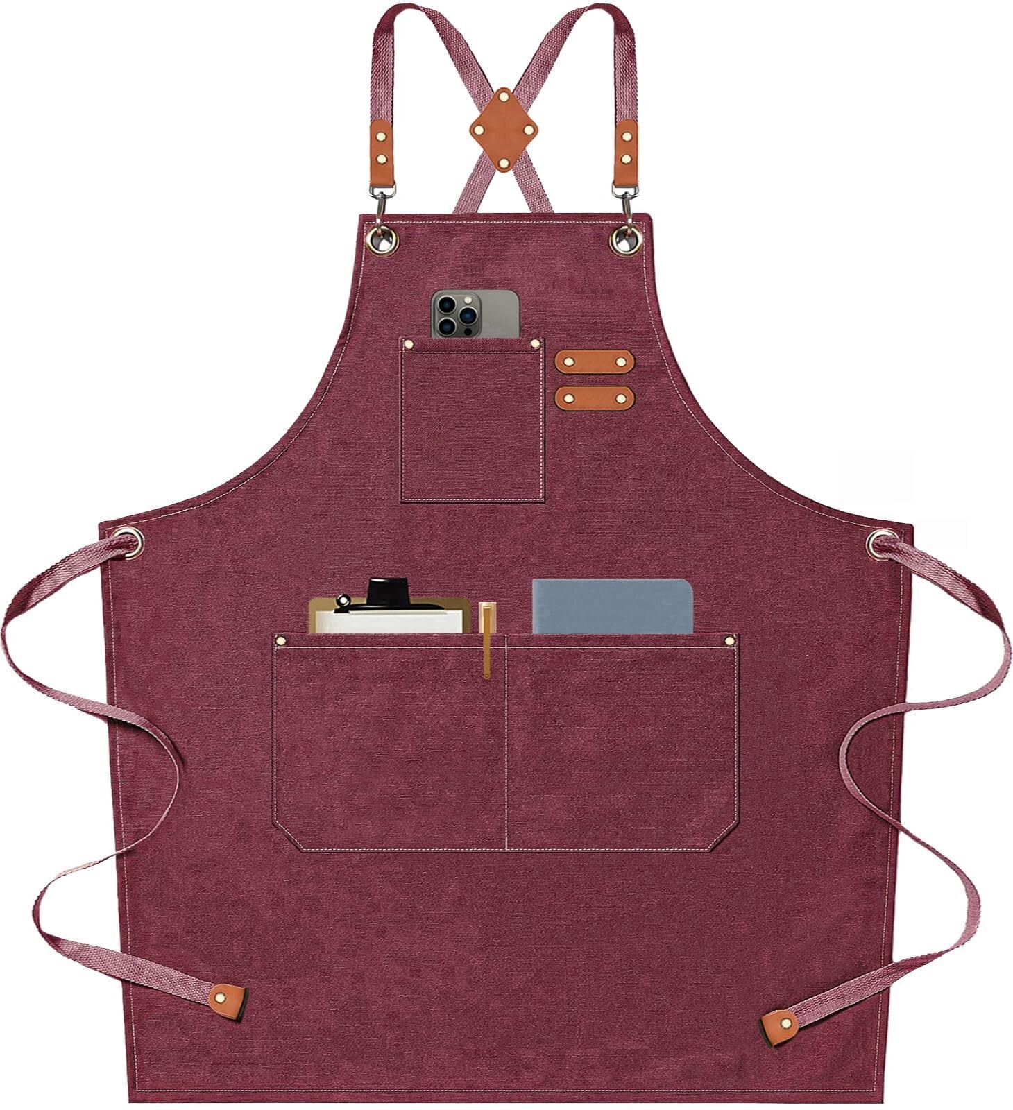 Chef Aprons for Men Women with Large Pockets, Cotton Canvas Cross Back ...