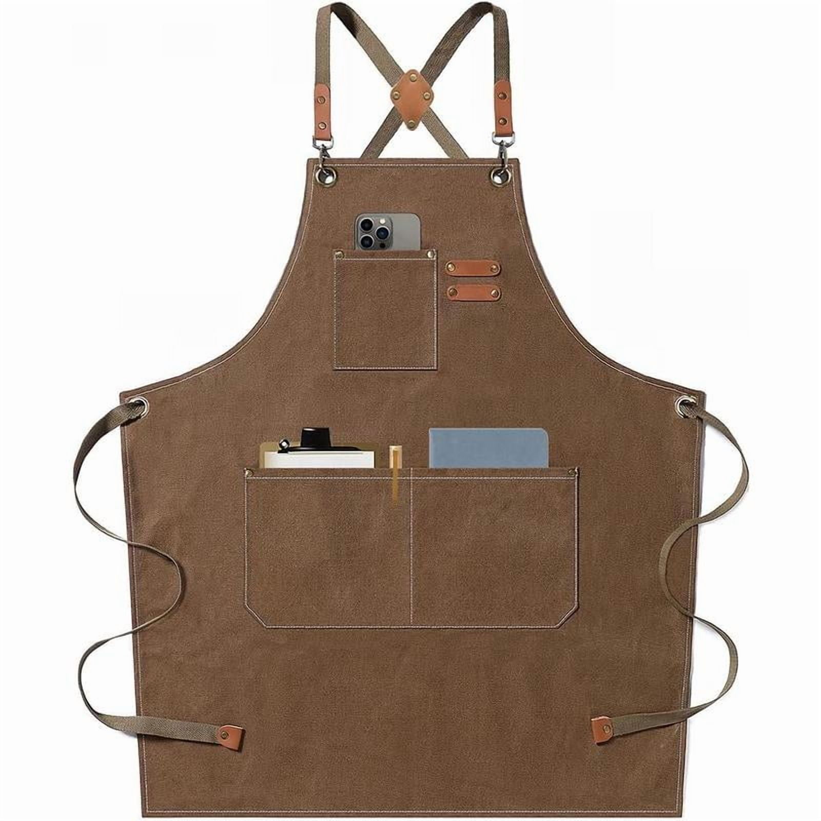Chef Aprons for Men Women with Large Pockets, Cotton Canvas Cross Back ...