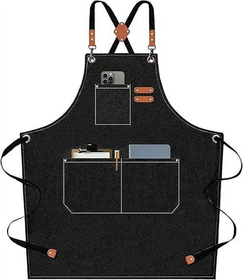 Chef Aprons for Men Women with Large Pockets, Cotton Canvas Cross Back Heavy Duty Adjustable ...