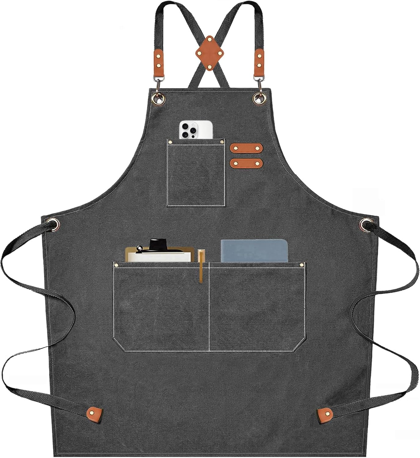 Chef Aprons for Men Women with Large Pockets, Cotton Canvas Cross Back ...