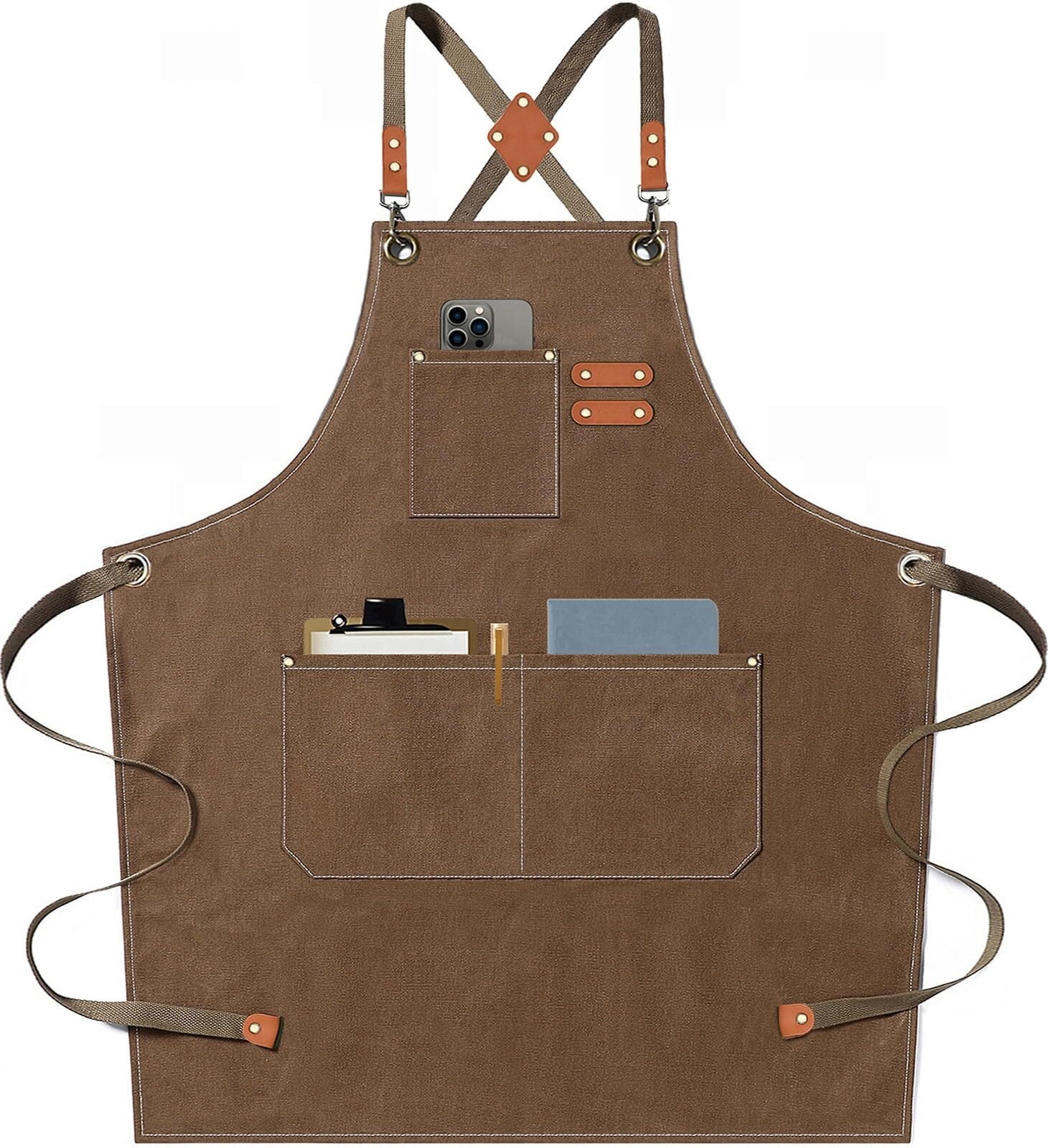 Chef Aprons for Men Women with Large Pockets, Cotton Canvas Cross Back ...