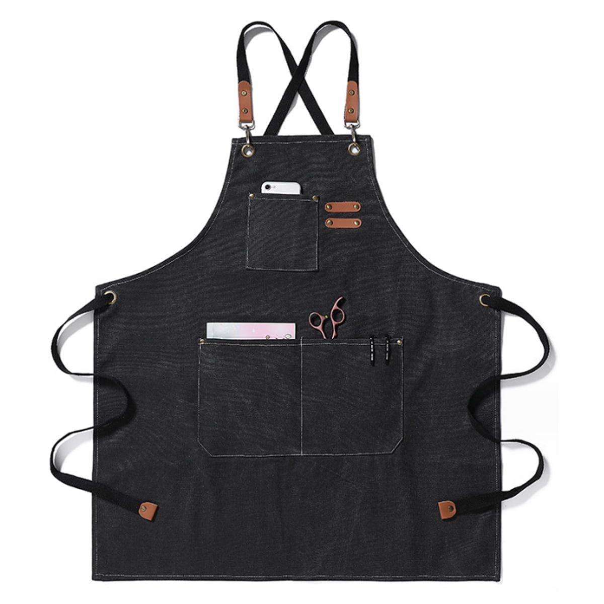 Chef Aprons for Men Women with Large Pockets, Washed Thickened Cotton ...