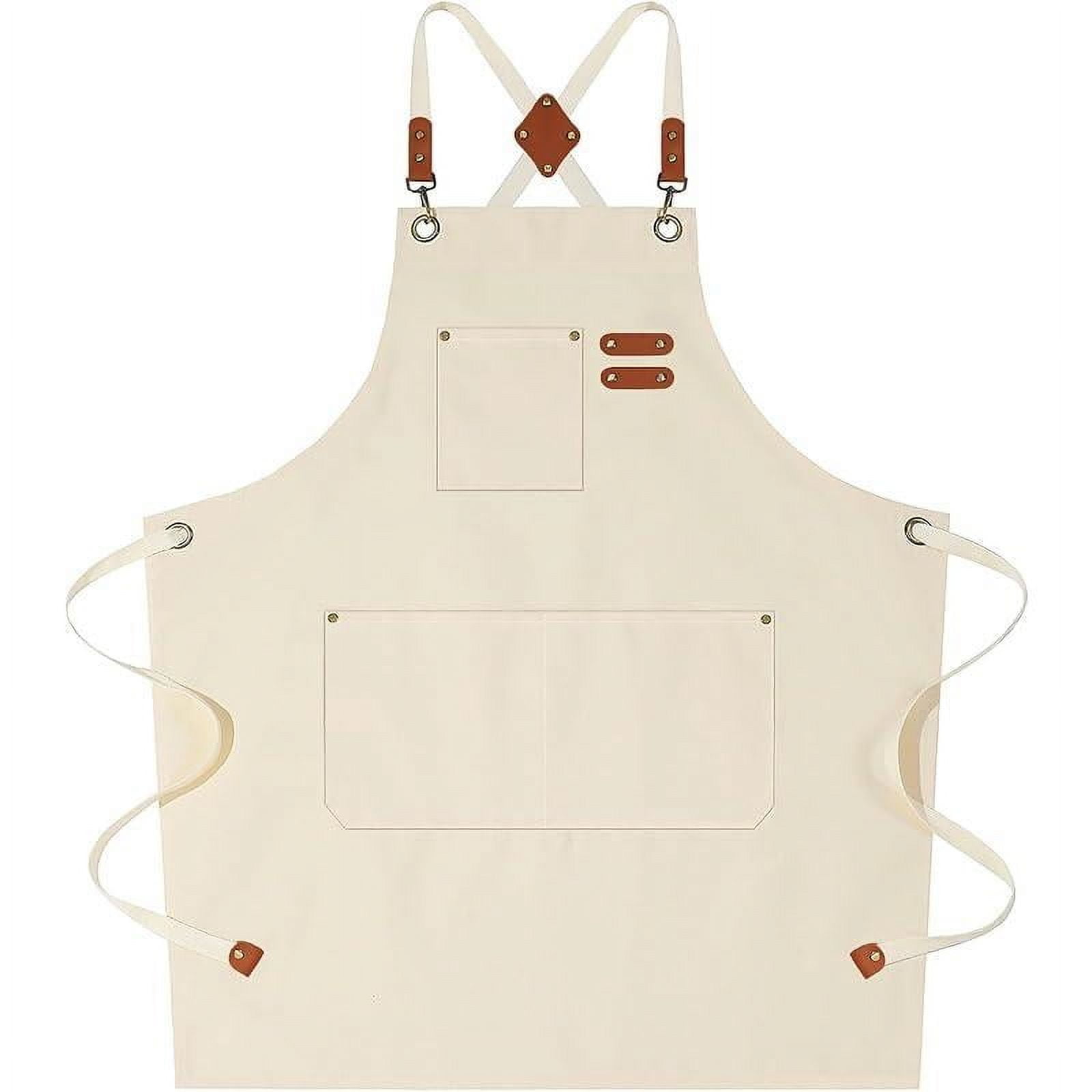 Chef Aprons for Women Men with Large Pockets, Cotton Canvas Cross Back ...