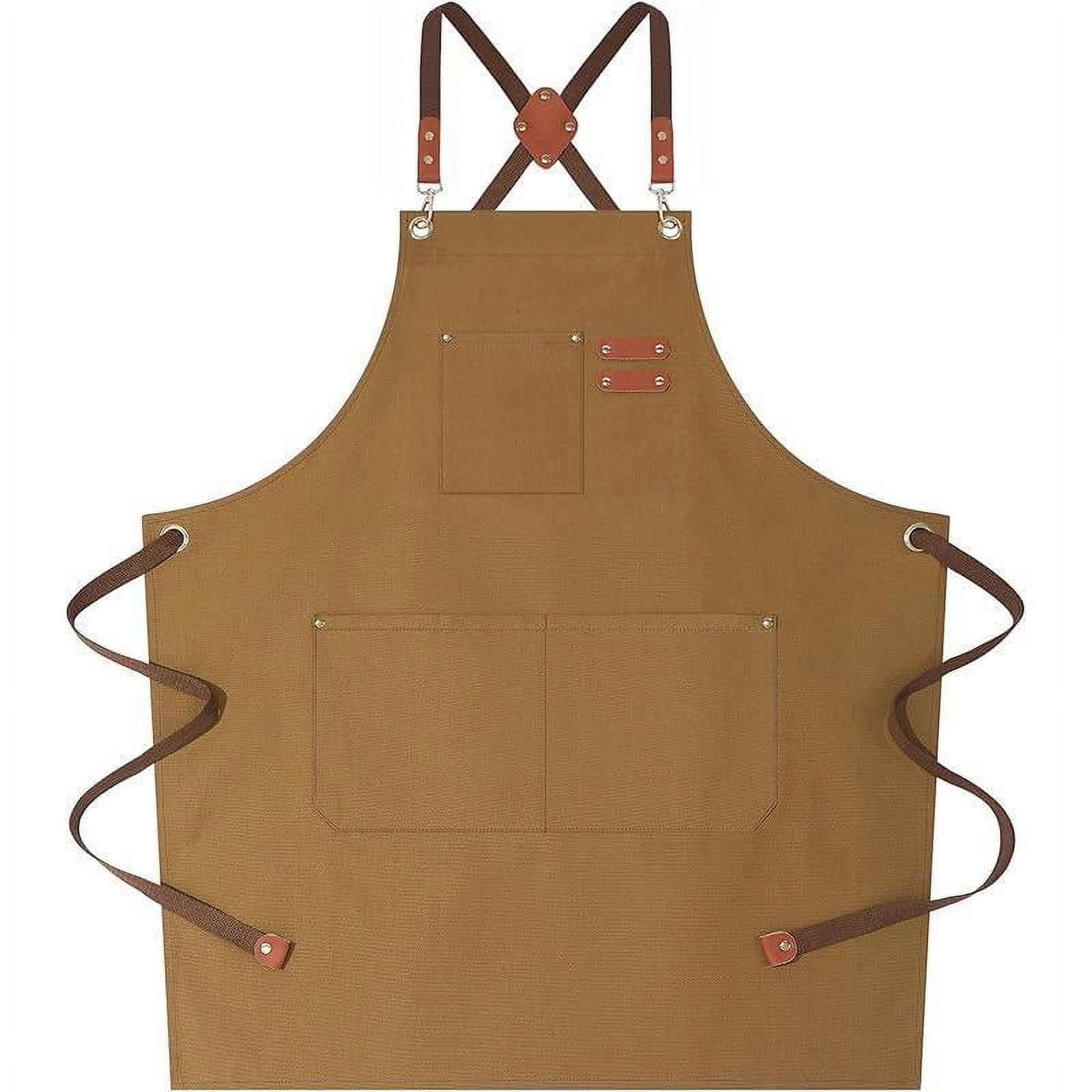Chef Aprons for Women Men with Large Pockets, Cotton Canvas Cross Back ...