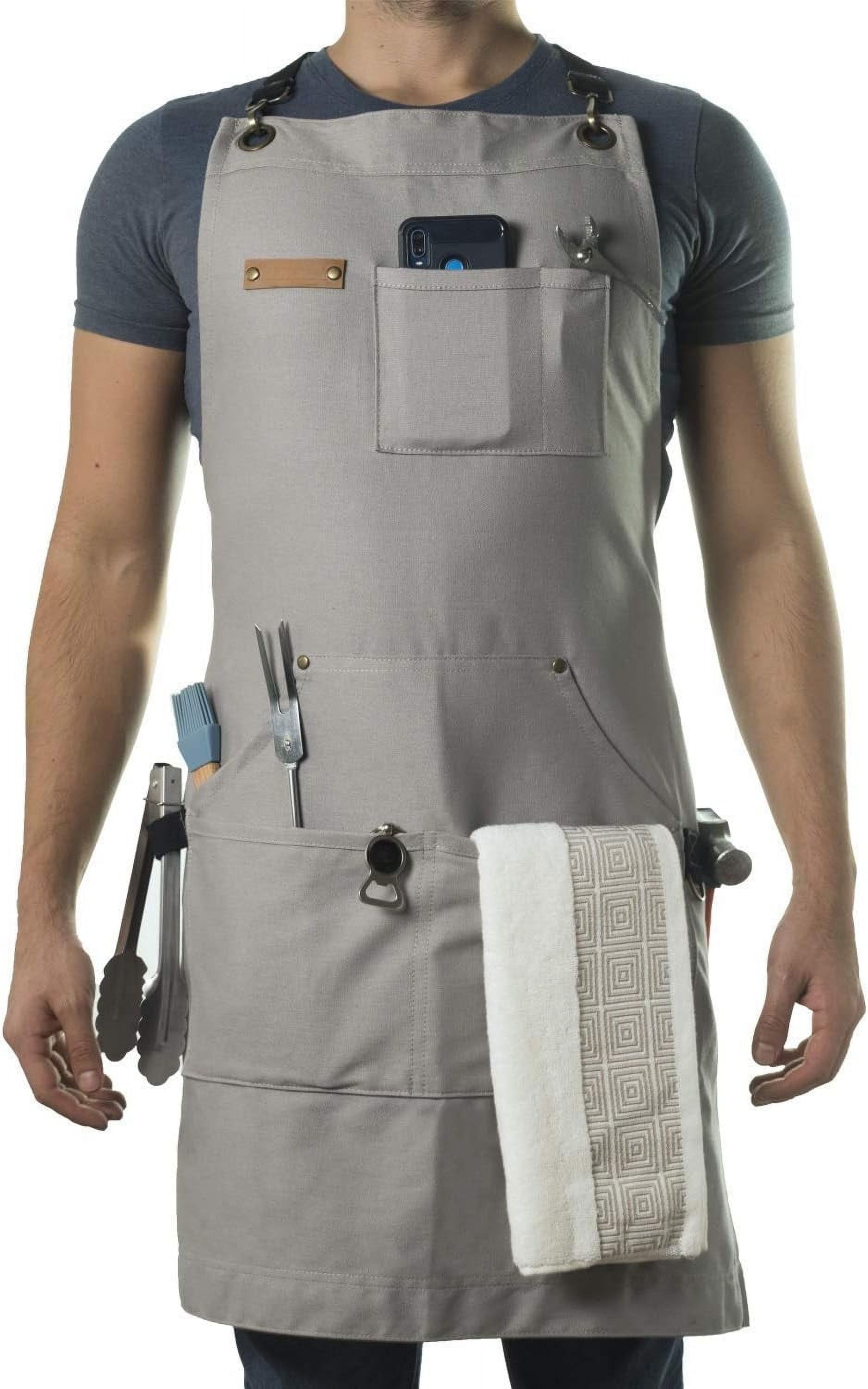 Chef & BBQ Apron - Durable 10oz Cotton Canvas, Brass Hardware, Cross ...