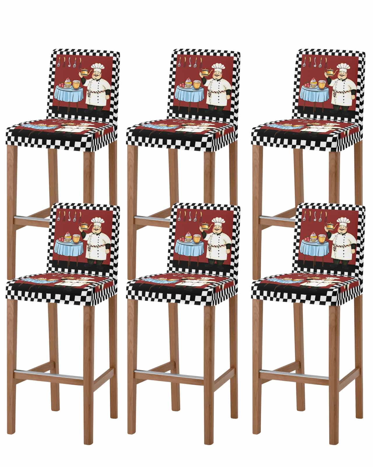 Chef Bar Stool Covers Set of 6, Cartoon Red Food Cooking Black White ...