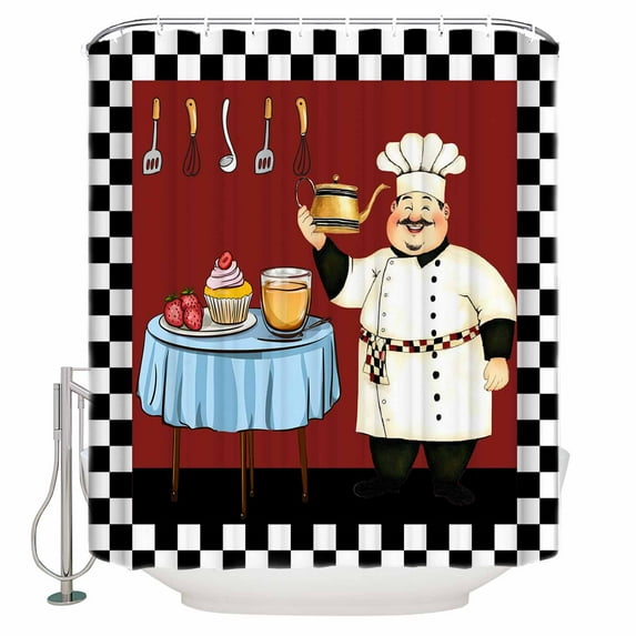 Chef Bathroom Shower Curtains with 12 Hooks Polyester Waterproof Shower ...