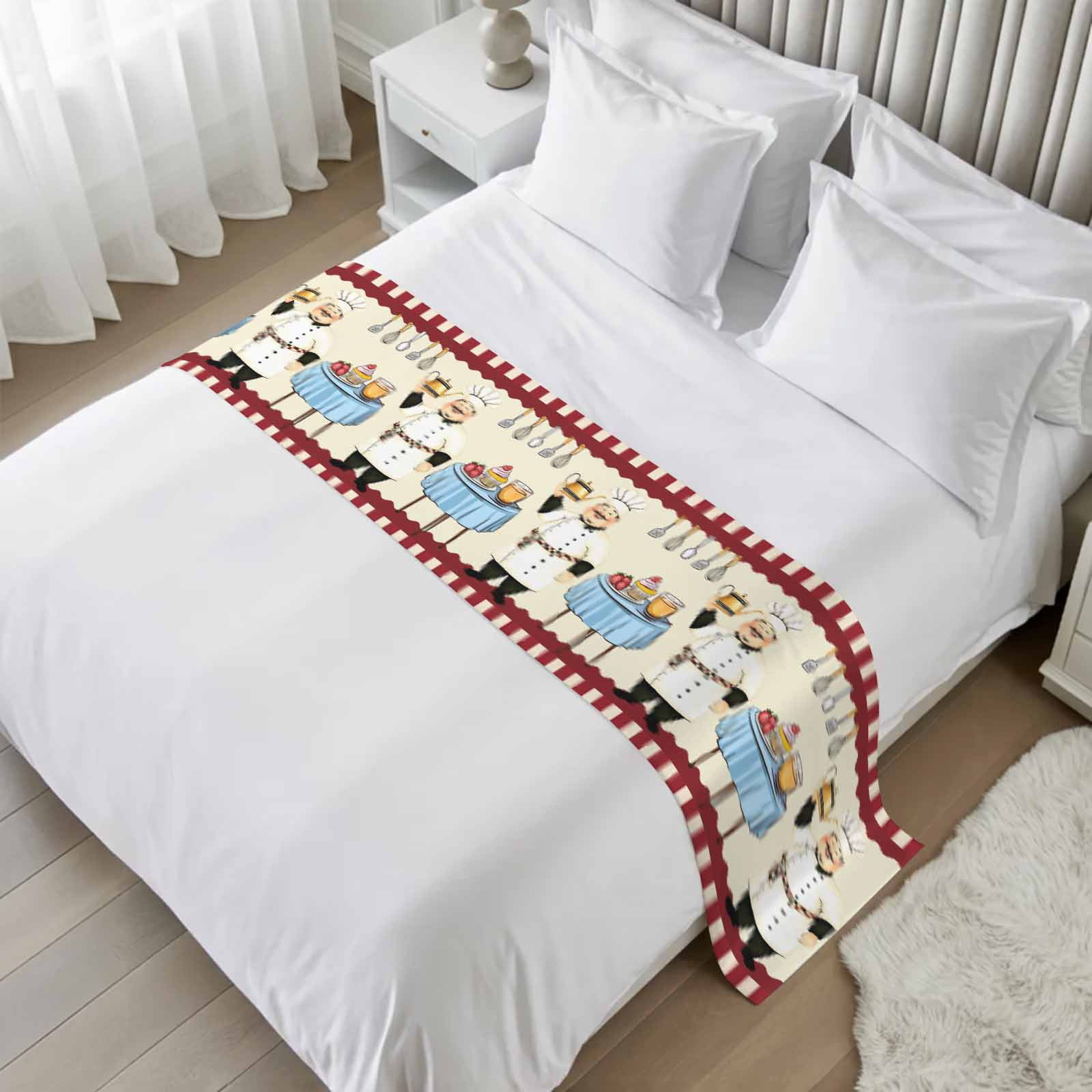 Chef Bed Runner Scarf Cal King Size, Red Fruit Cake Hat Kitchen Gourmet ...