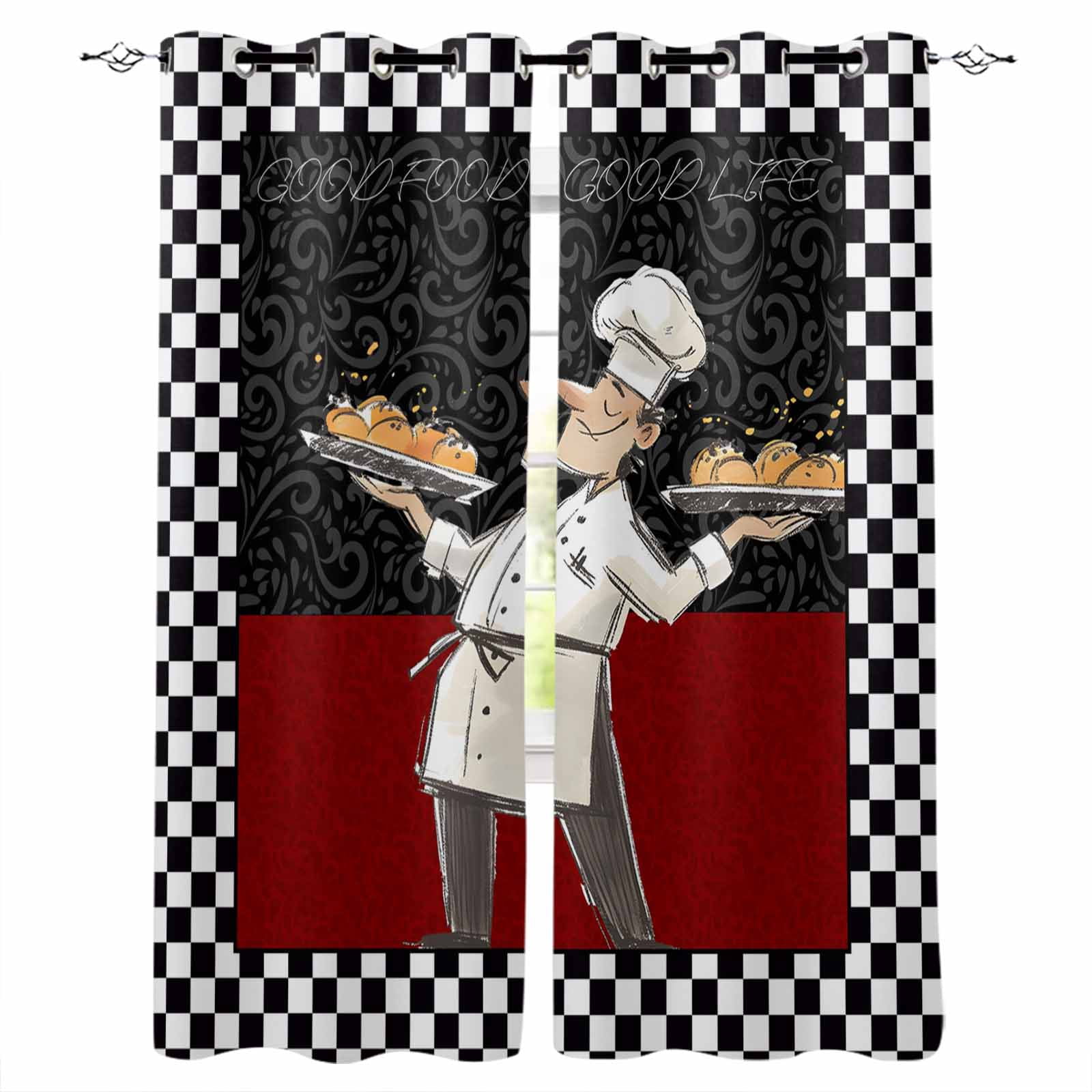 Chef Blackout Curtains 45 Inches Long, Kitchen Black Out Window ...