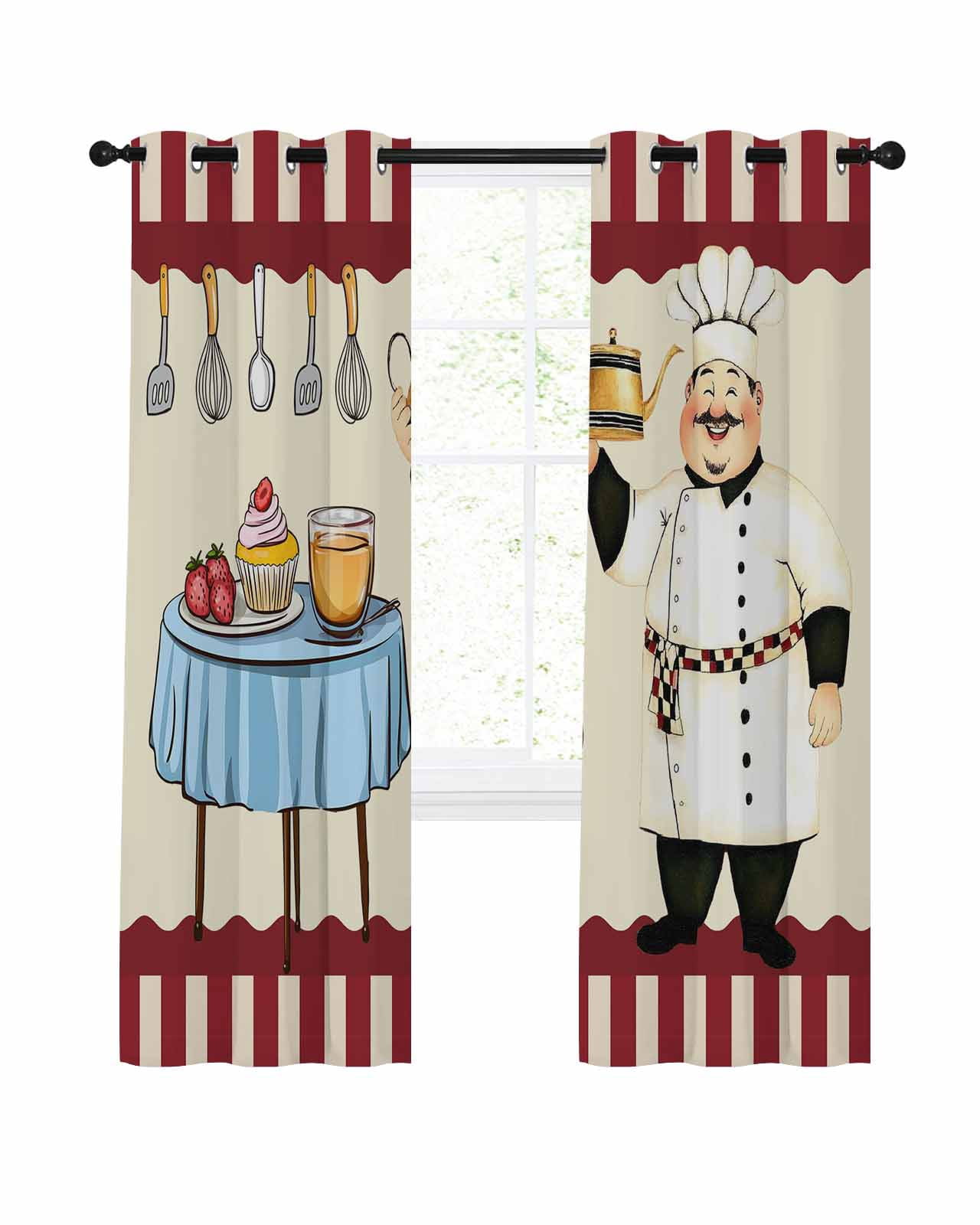 Chef Blackout Curtains 90 Inches Long for Bedroom, Red Fruit Cake Hat ...