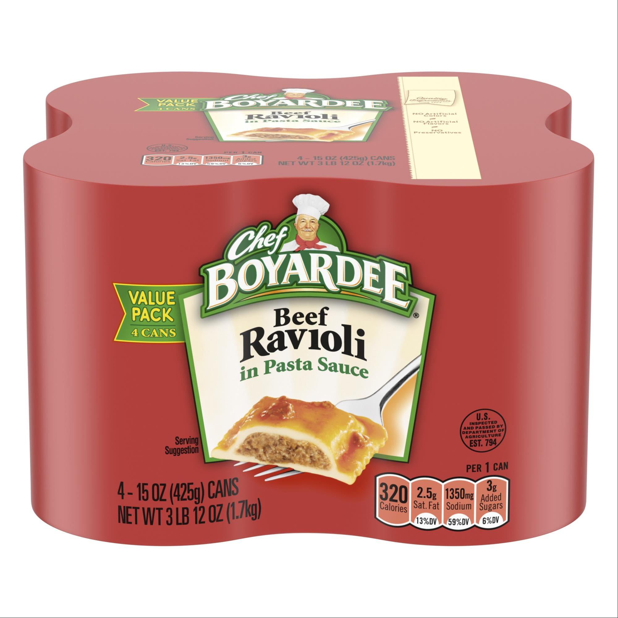 Chef Boyardee Beef Ravioli in Tomato Sauce, Microwave Pasta, 4 Pack, 15 ...