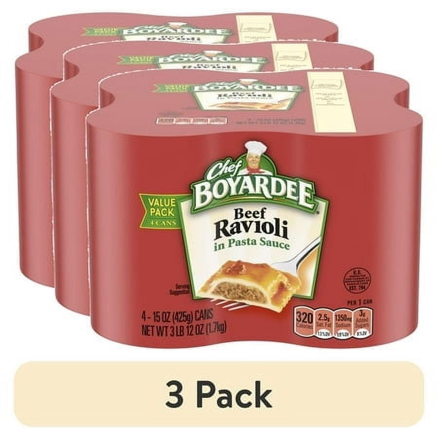 (3 pack) Chef Boyardee Beef Ravioli in Tomato Sauce, Microwave Pasta, 4 ...