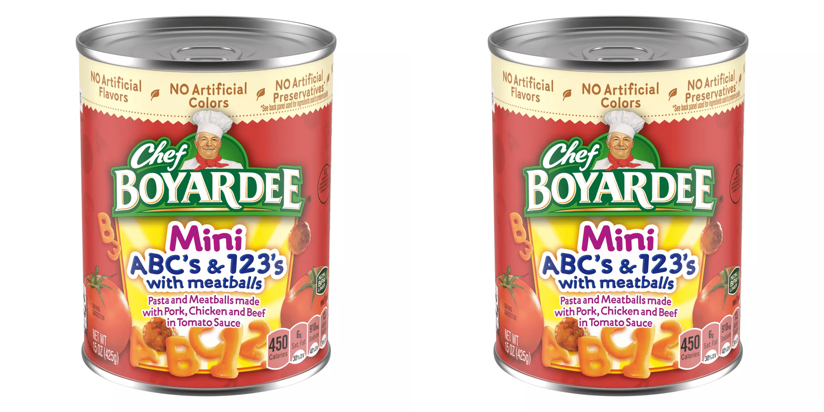 Chef Boyardee Mini ABC's and 123's with Meatballs, 15 oz Pack of 2 ...