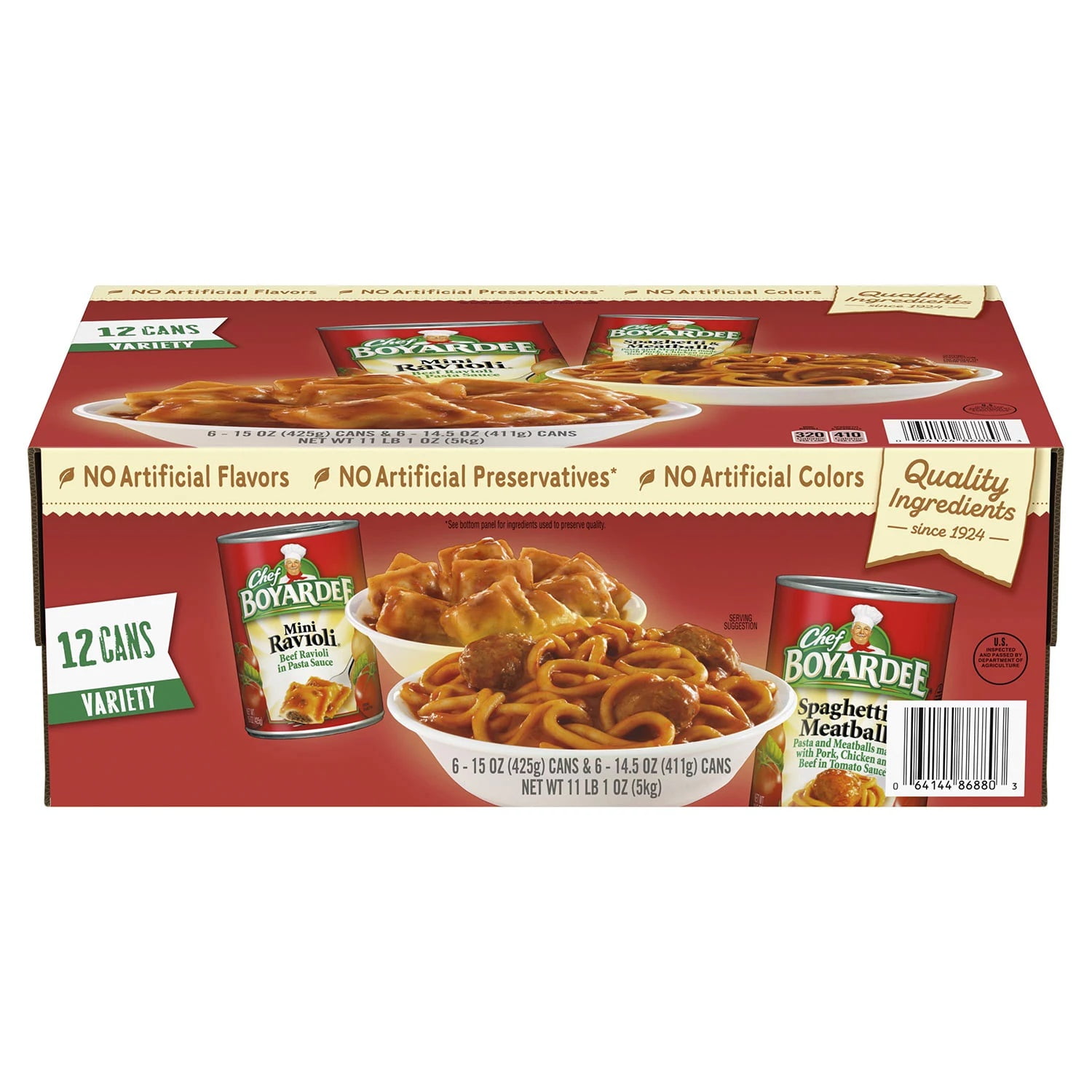 Chef Boyardee Mini Ravioli, Spaghetti and Meatballs, Canned Meals 12 ...