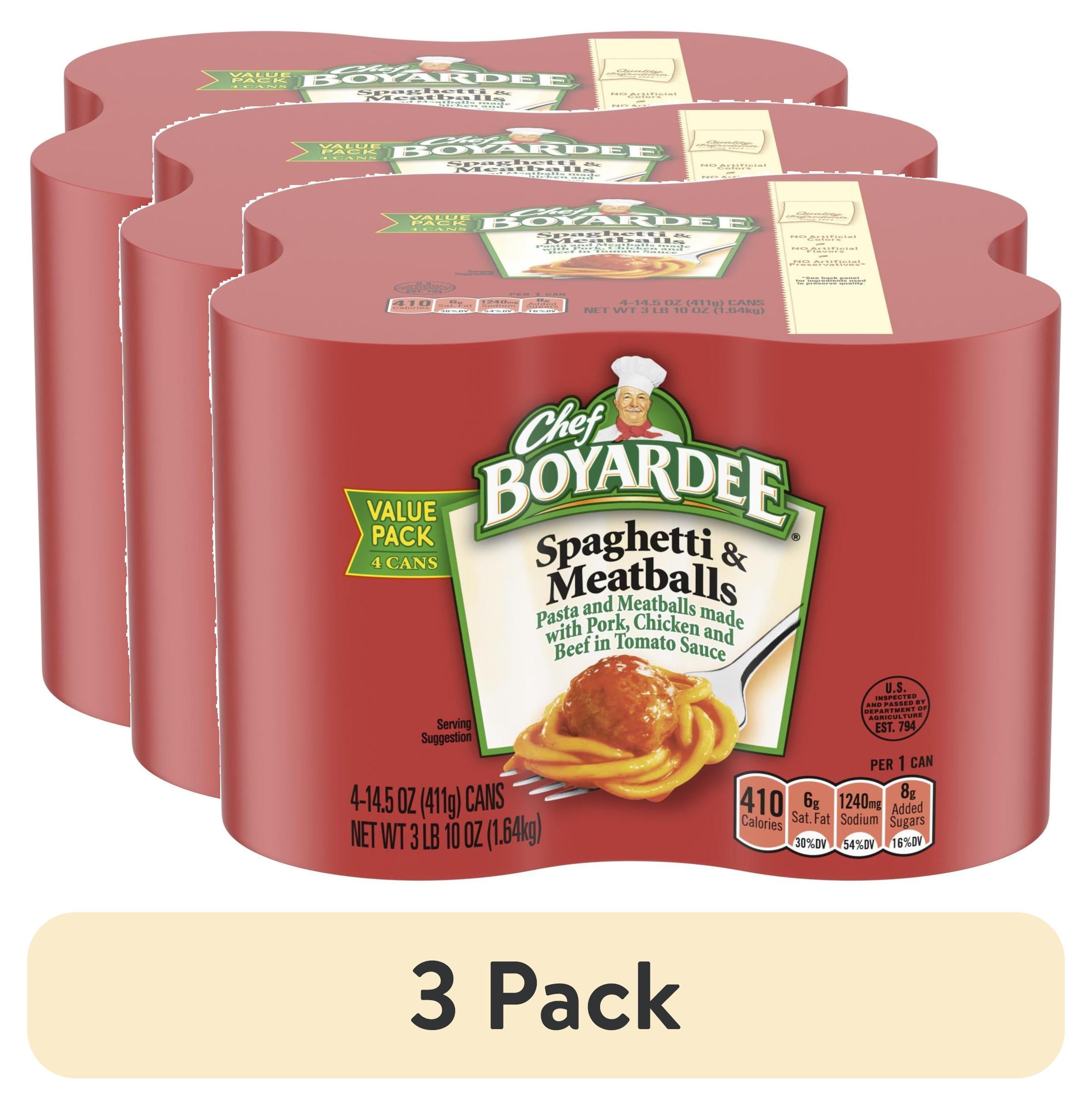 (3 pack) Chef Boyardee Spaghetti and Meatballs, Microwave Pasta, 4 Pack ...