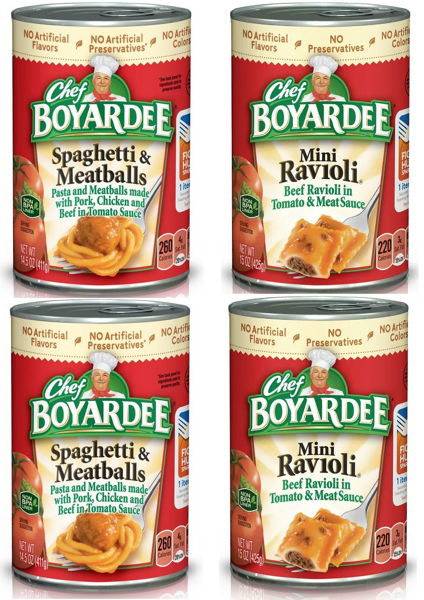 Chef Boyardee Beef Pasta Variety Pack, 2 Spaghetti and Meatballs, 2 ...
