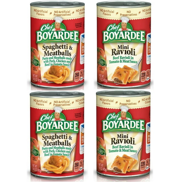 Chef Boyardee Beef Pasta Variety Pack, 2 Spaghetti and Meatballs, 2 ...