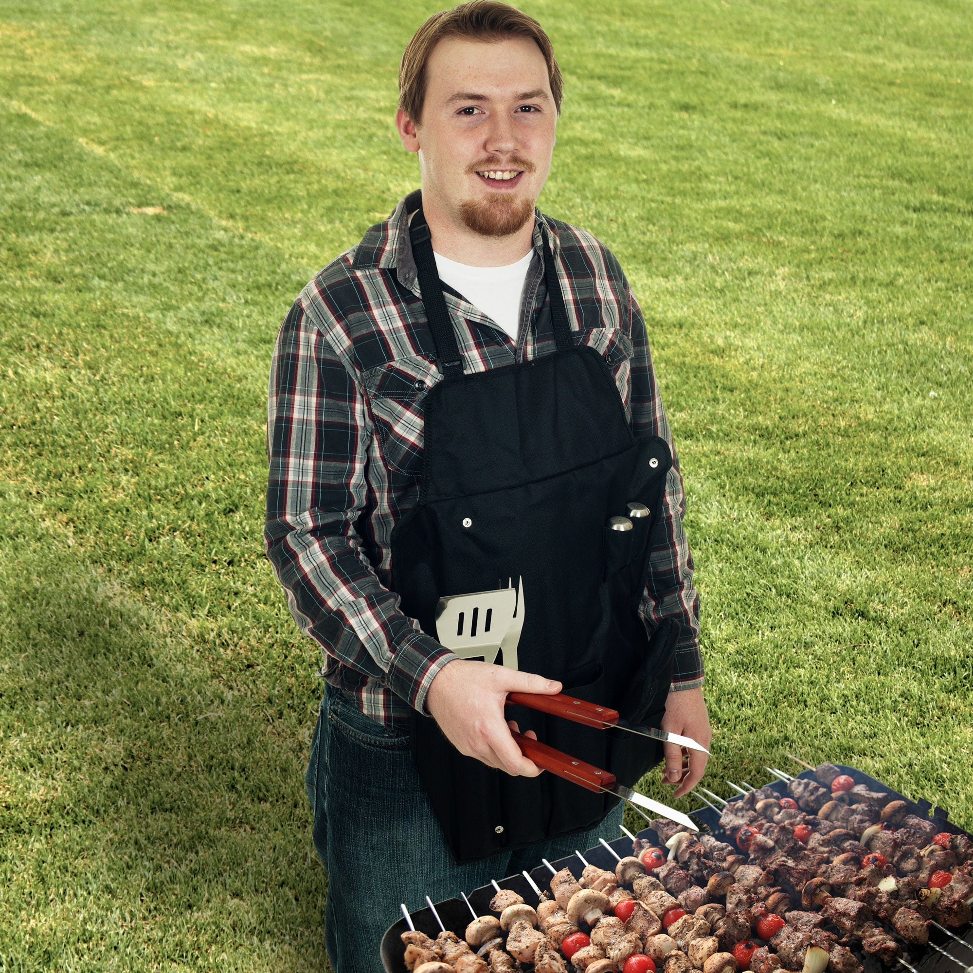 Chef Buddy 7 Piece BBQ Black Apron and Utensil Set - Walmart.com
