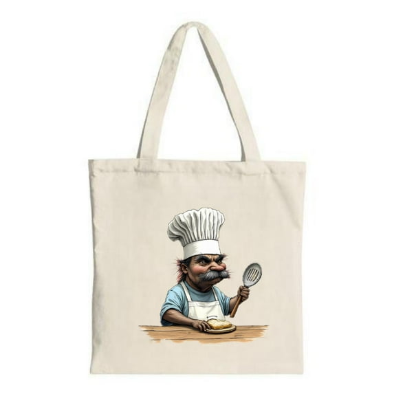 Chef Cartoon Tote Bag - Colorful Chef with Spatula & Plate Design ...
