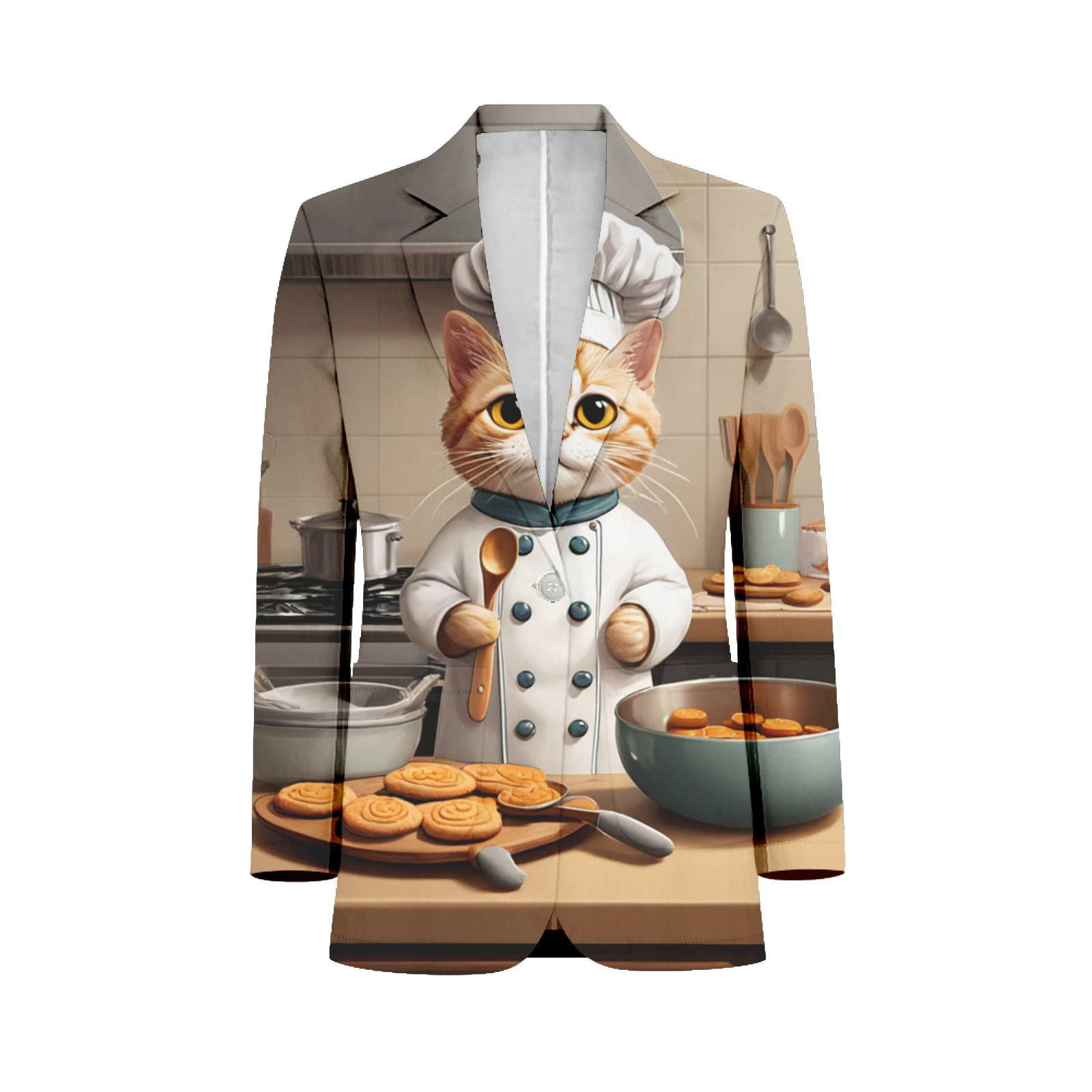Chef Cat Baking Cookies Customized Men's Suits full man Shawl Collar ...