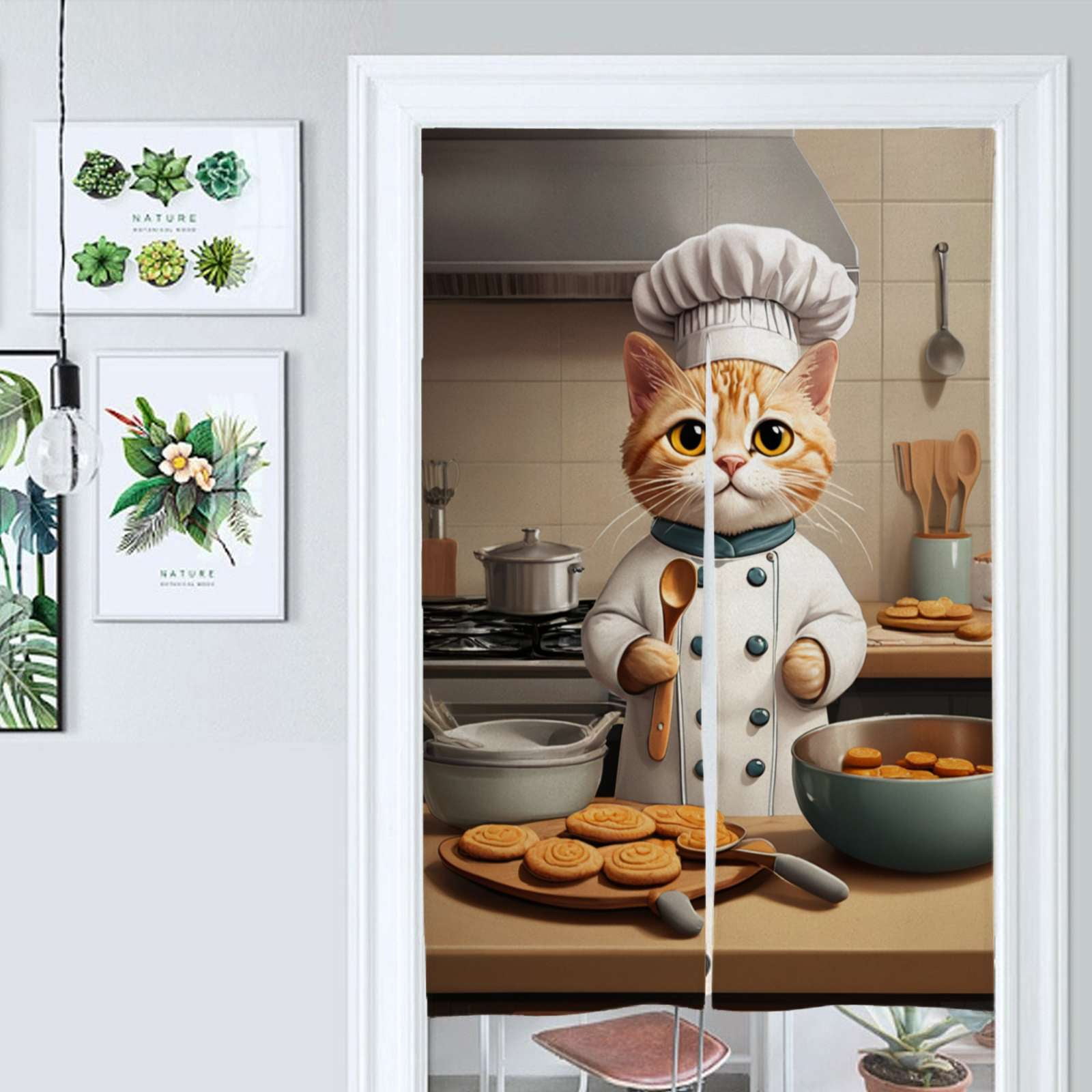 Chef Cat Baking Cookies Door Curtain Nordic Living Room DoorCurtain Porch Partition Curtain ...