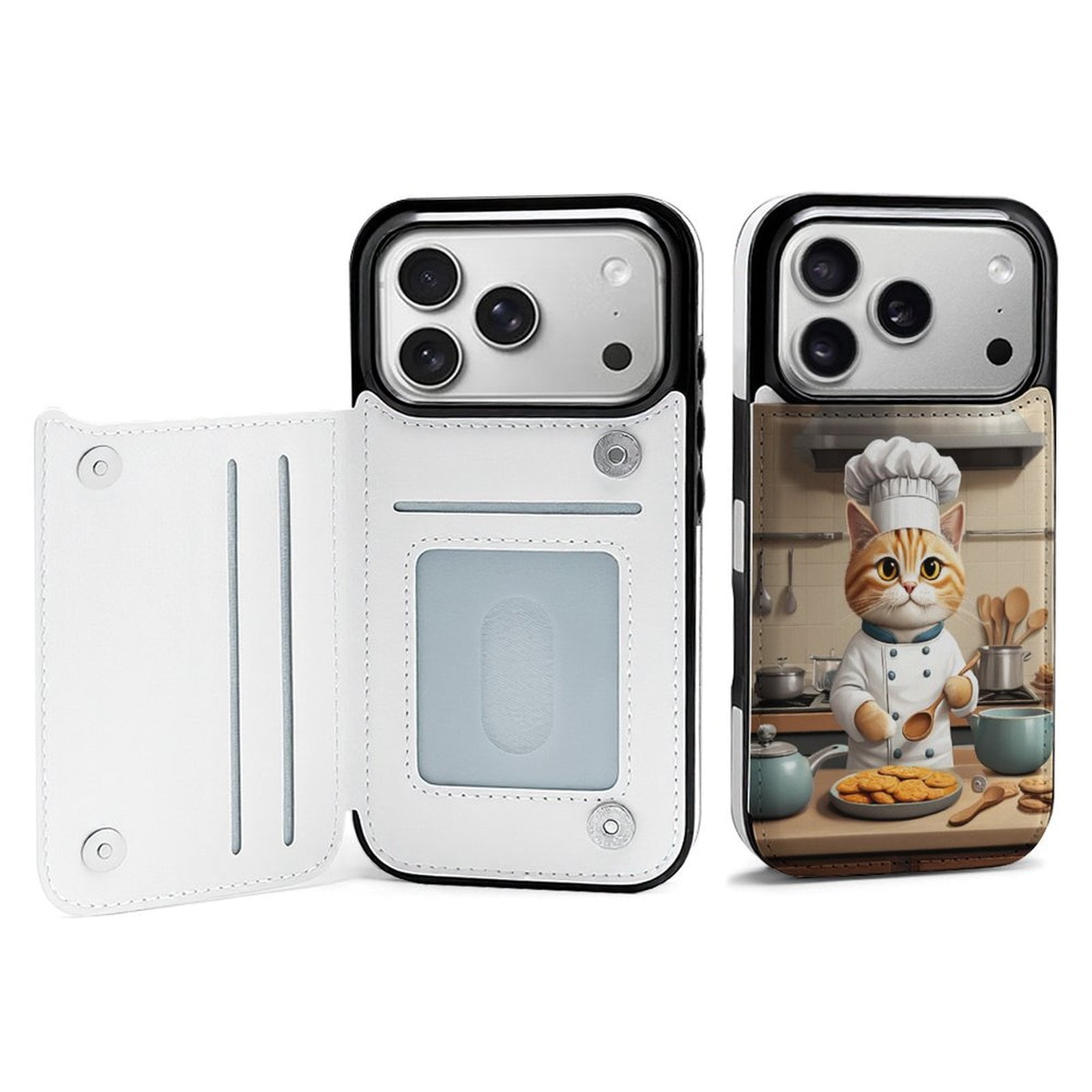 Chef Cat Baking Cookies Leather Wallet Case for iPhone 16 Pro Max ...