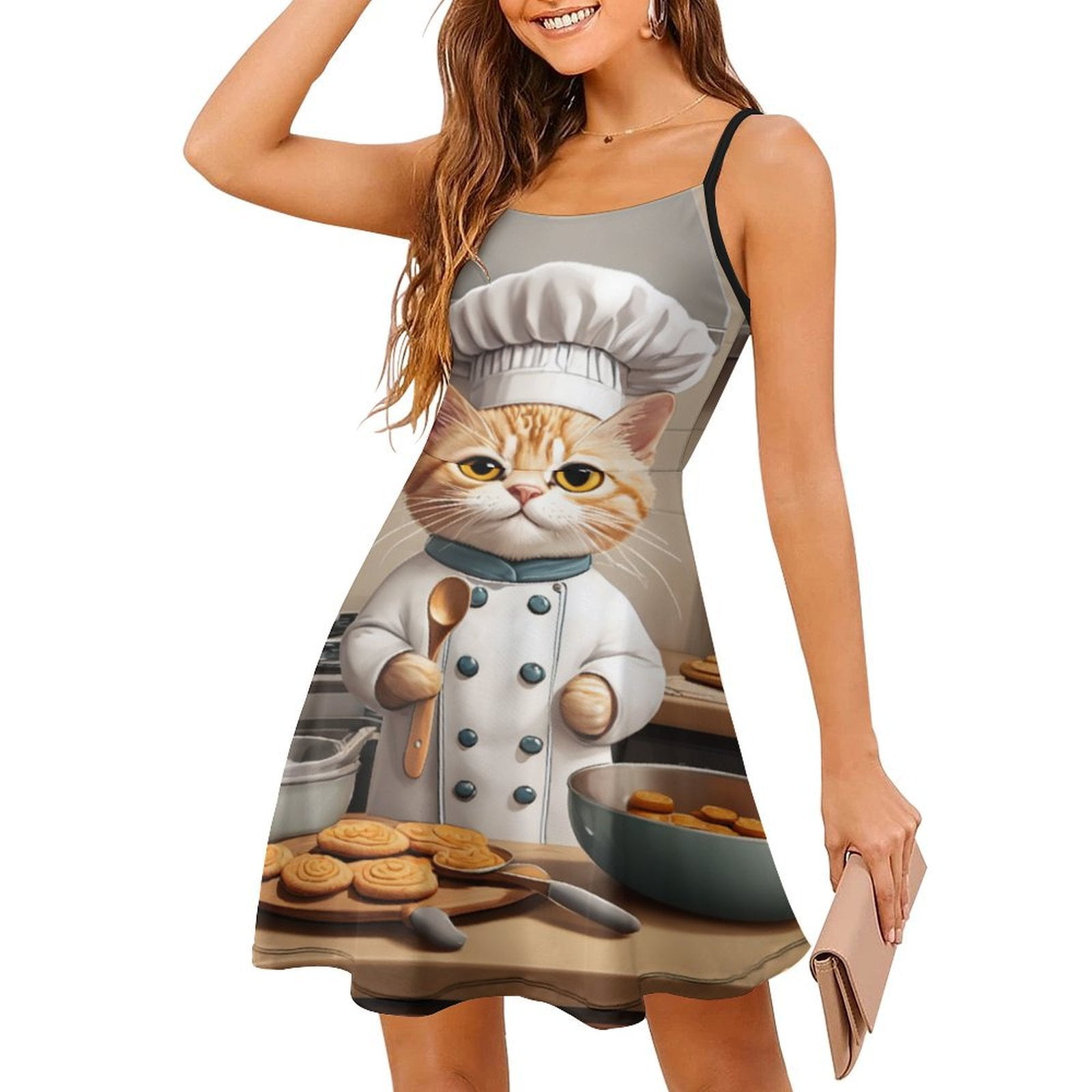 Chef Cat Baking Cookies Slip Dress Dresses For Woman Fairy Dress ...