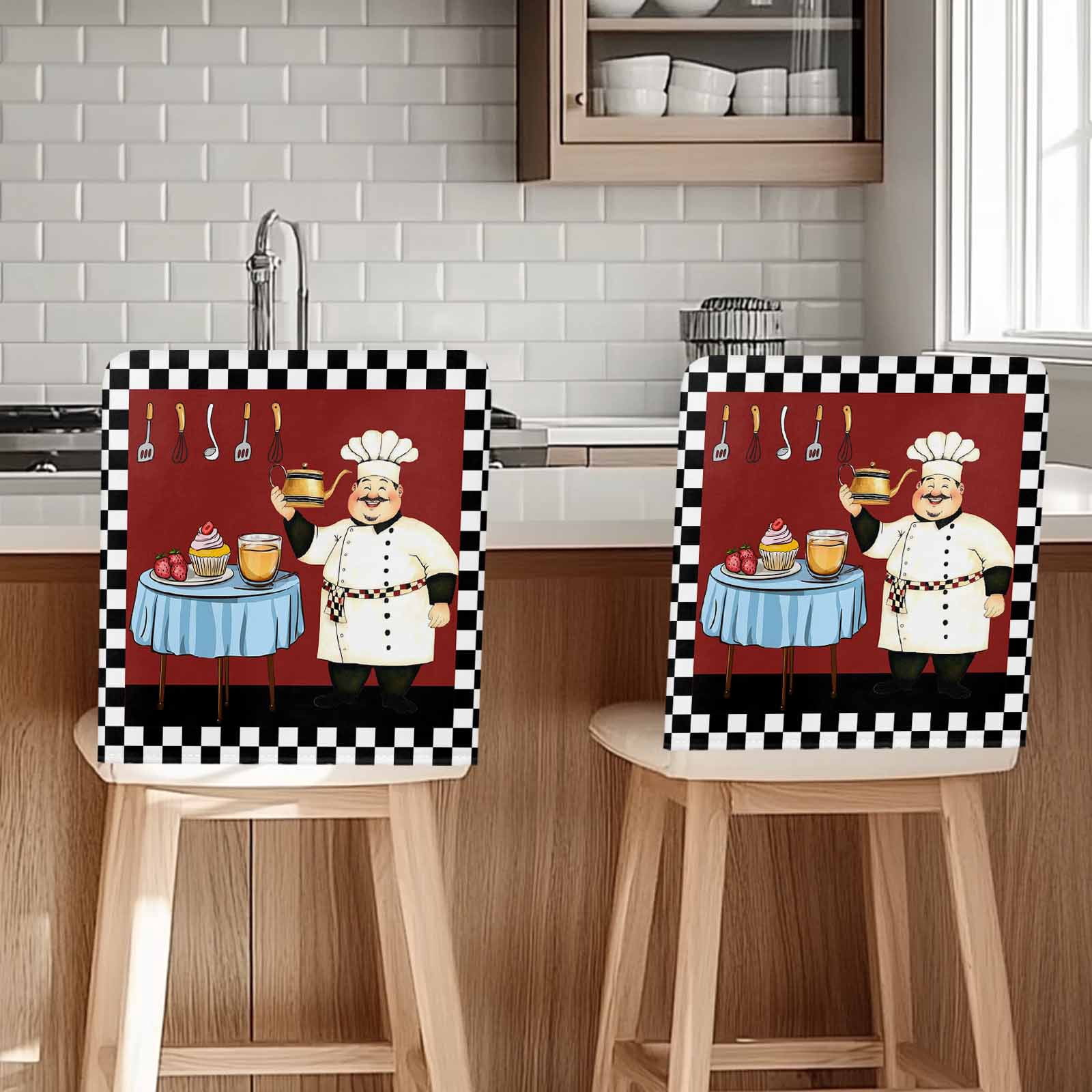 Chef Chair Back Cover for Dining Room Set of 4,Cartoon Red Food Cooking ...