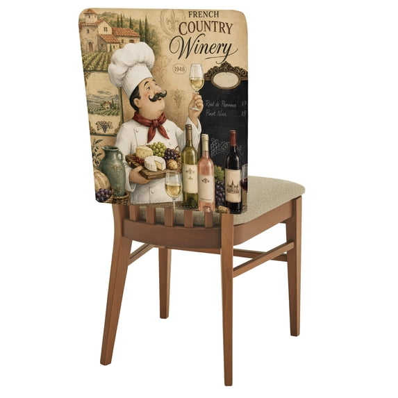Chef Chair Back Covers Set of 6 Wine Bottles Grapes Cheese Rustic ...