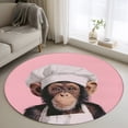 Chef Chimpanzee 4FT Round Area Rugs Animal Pink Background Soft Small ...