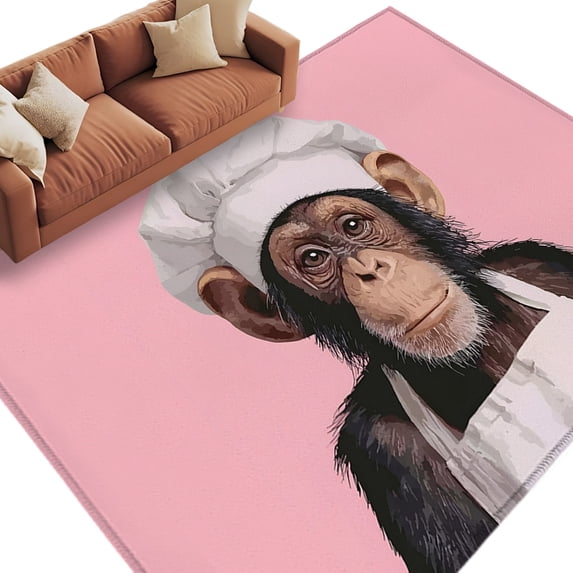 Chef Chimpanzee Washable Living Room Rugs 9'x12', Animal Pink ...