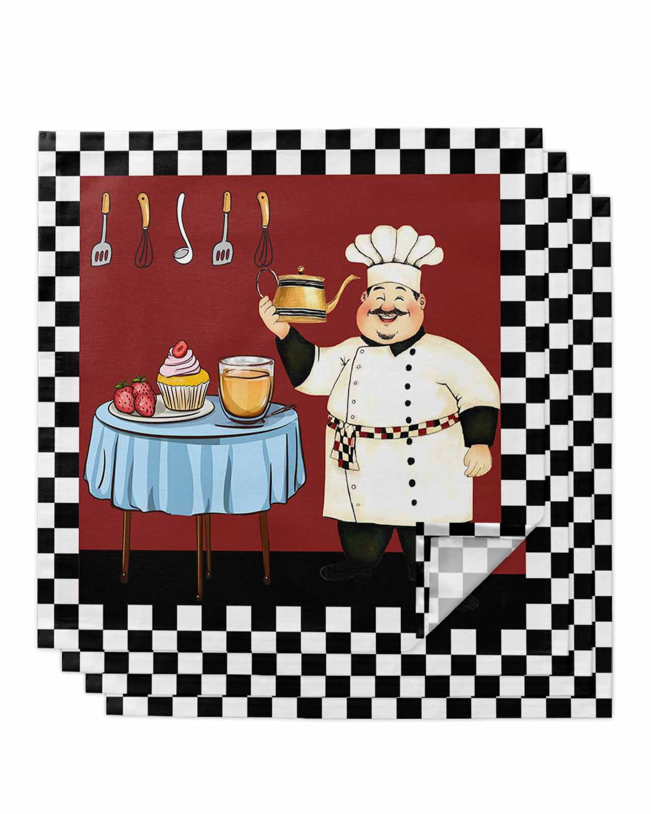 Chef Cloth Napkins Set of 4 Reusable Dinner Napkins, Cartoon Red Food ...