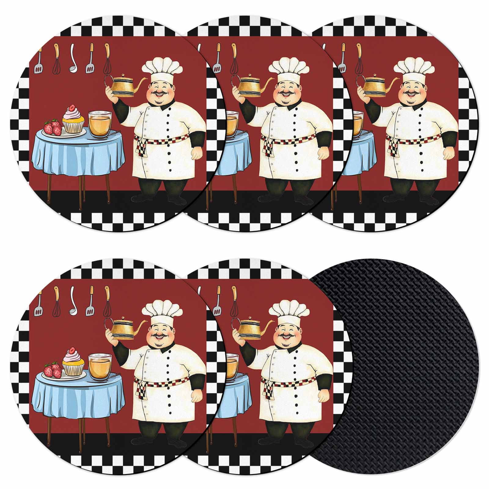 Chef Coasters Set of 6, Soft Absorbent Coasters for Drinks, Cartoon Red ...
