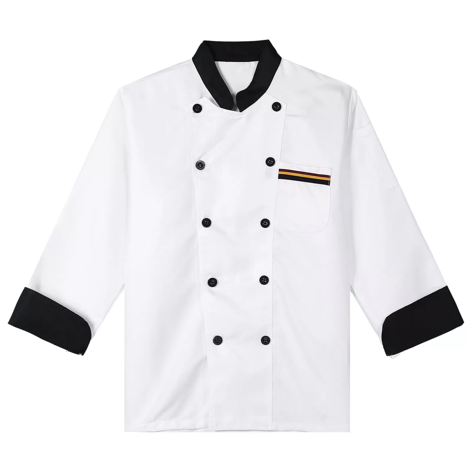 Chef Coat Jacket Long Sleeve Unisex Kitchen Uniform with Contrast ...