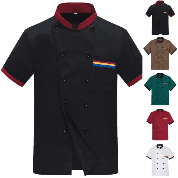 Chef Coat Uniform Mens Short Sleeve Cook Jacket Restaurant Kitchen Work ...