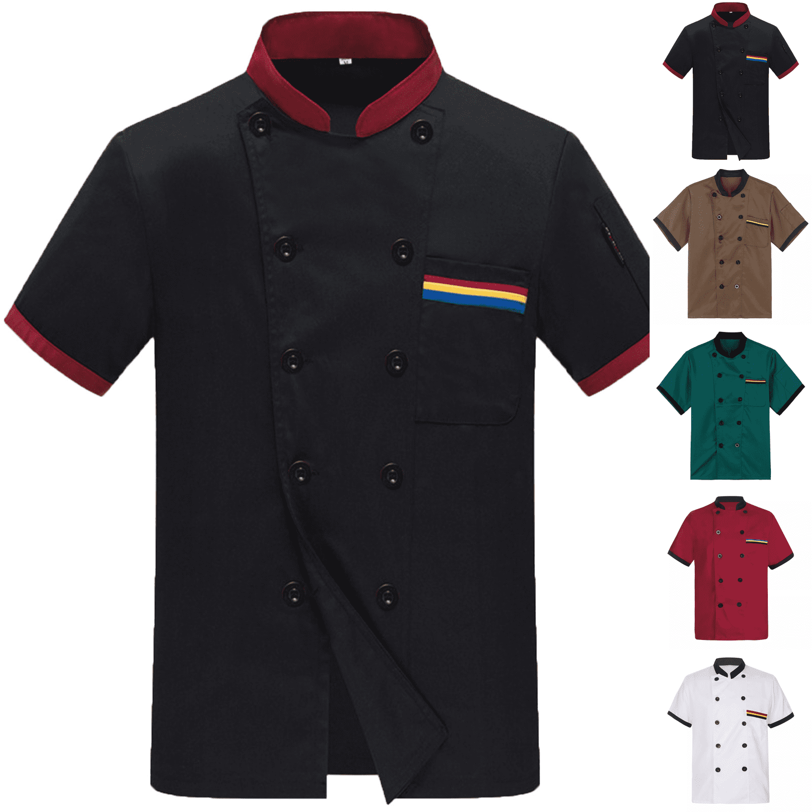Chef Coat Uniform Mens Short Sleeve Cook Jacket Restaurant Kitchen Work ...