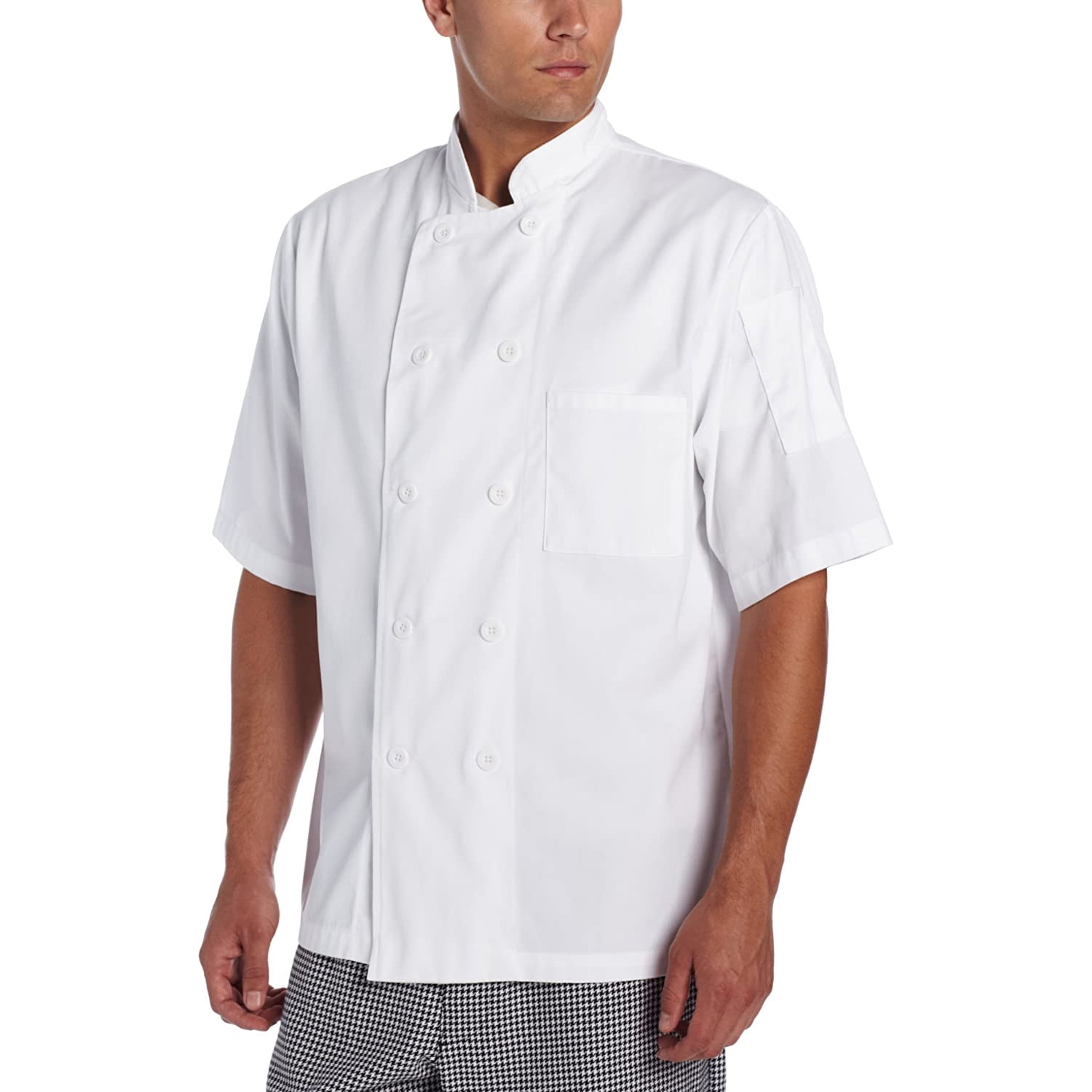 Chef Code Basic Short Sleeve Chef Coat with Pearl Buttons, White, Large ...