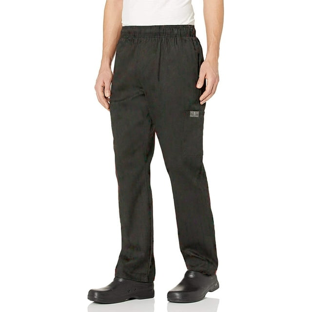 Chef Code Rugged Work Kitchen Pants, Unisex 2XL, Modern Fit, Elastic Waist, Black, Cargo Style ...