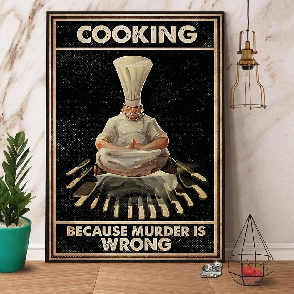 Chef Cooking Because Murder Is Wrong Retro Metal Tin Sign Vintage ...