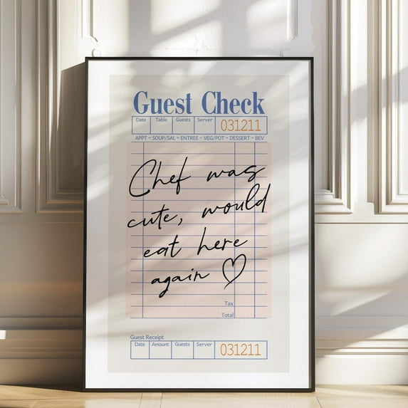 Chef Cooking Poster, Funny Kitchen Wall Decor, Trendy Guest Check Wall ...