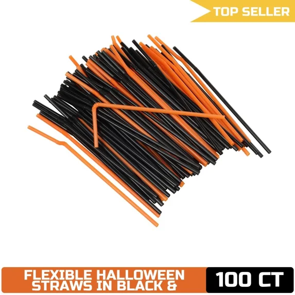 Chef Craft Select Plastic Halloween Straws, 8 Inch 100 Ct Set, Black ...