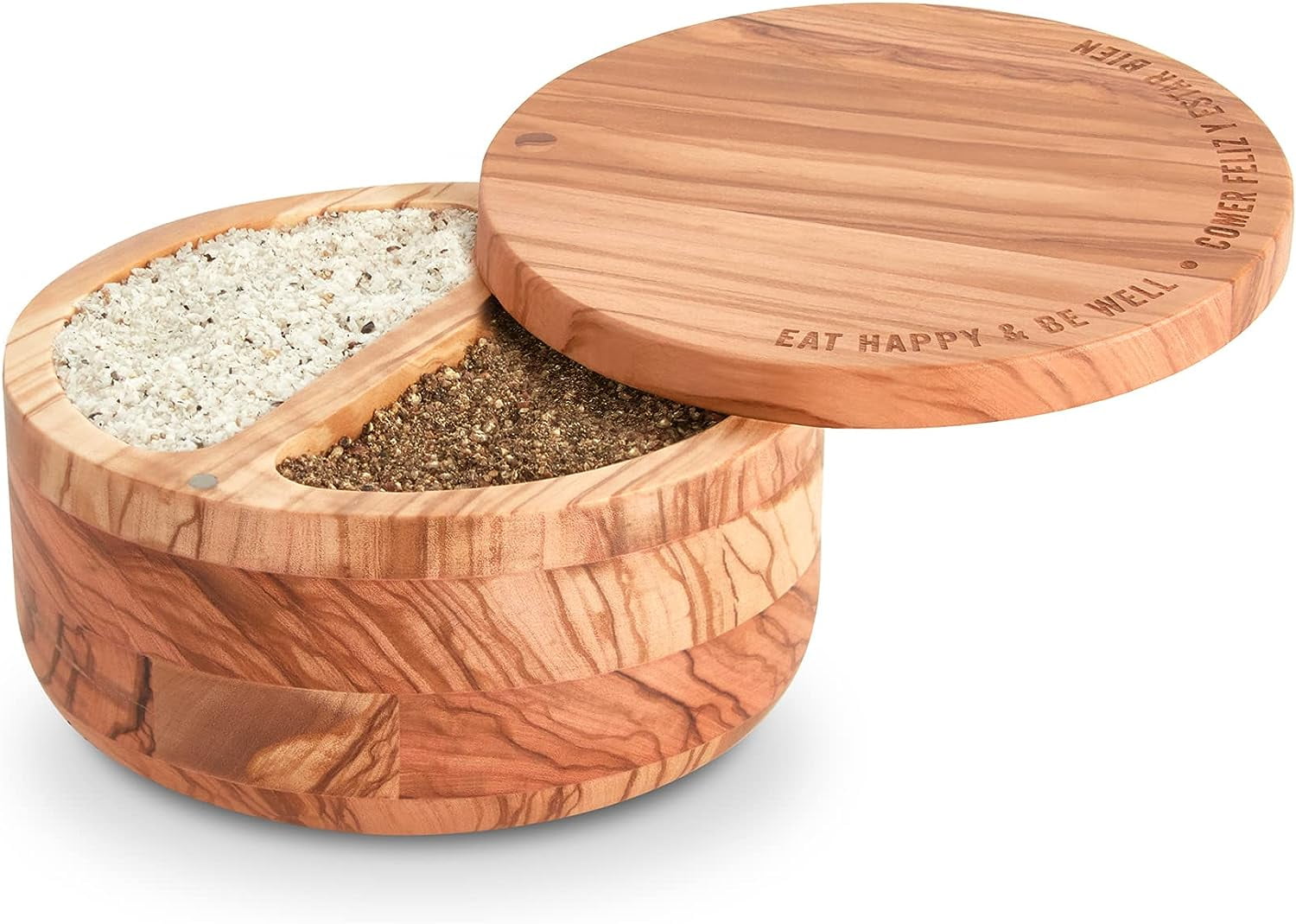 Chef Curry Elegant Olivewood Salt Cellar with Dual Compartments ...