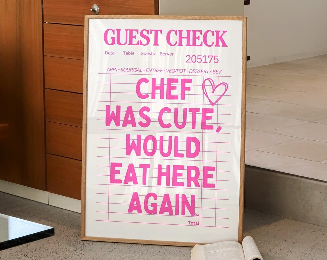 Chef Was Cute Would Eat Here Again Guest Check Print, Trendy Pink Girly ...
