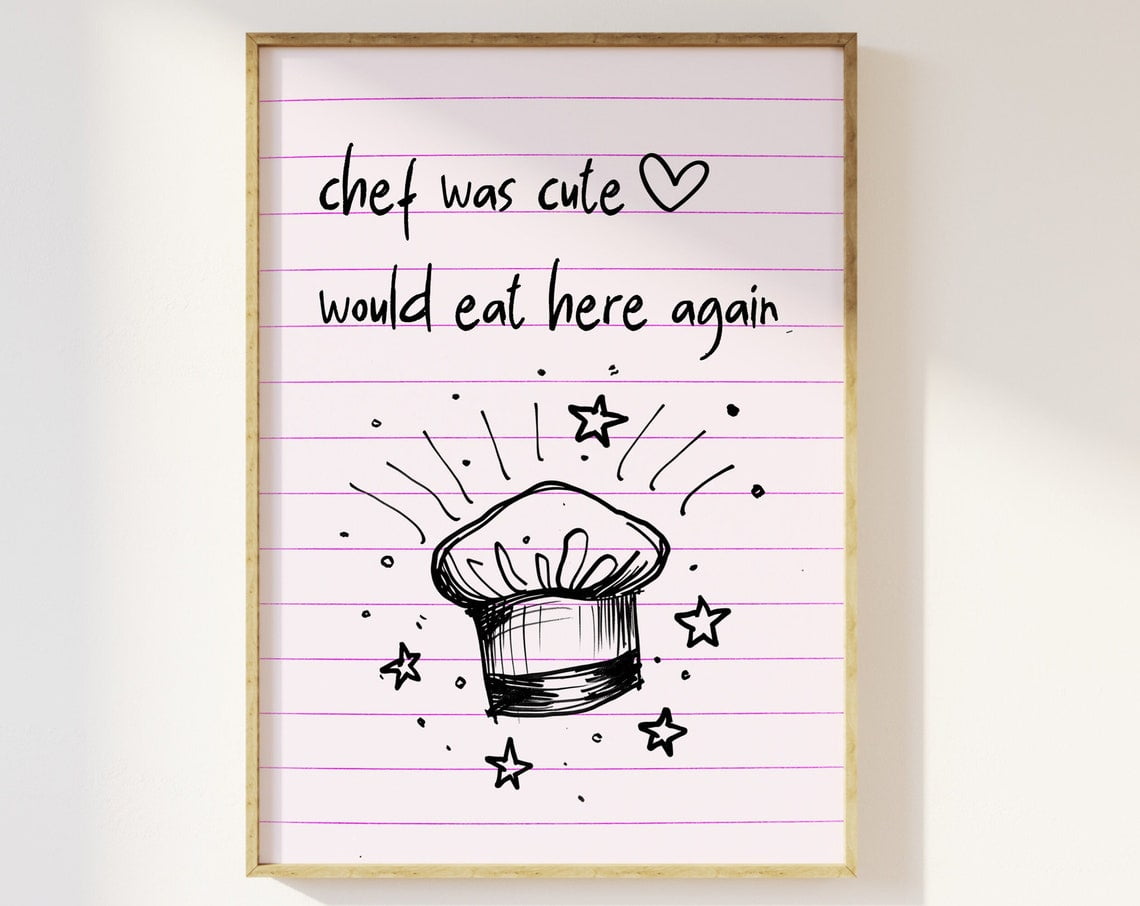 Chef Was Cute Would Eat Here Again Guest Note Kitchen Print, Fun Modern ...