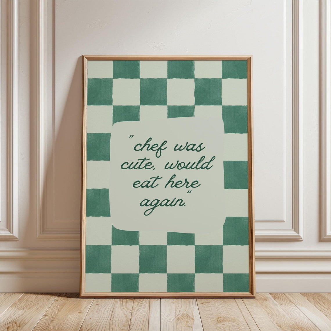 Chef Was Cute Poster, Green Kitchen Wall Art, Green Checkered Kitchen ...